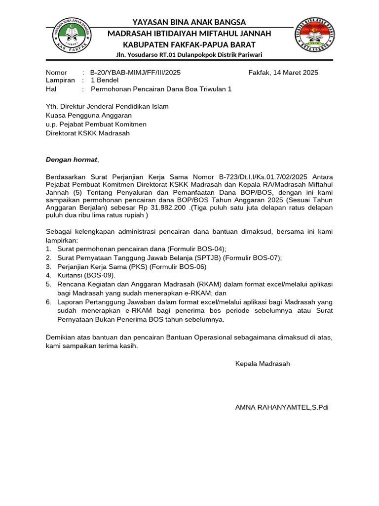 Bos Permohonan Miftahul Jannah 2025 | PDF