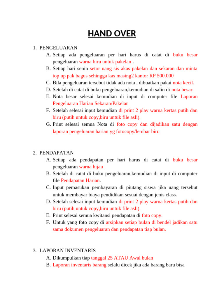 Hand Over Rincian | PDF