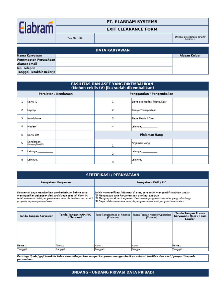 Exit Clearance Form | PDF