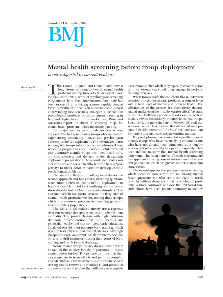 Mental Health Screening Before Troop Deployment | PDF | Physical ...