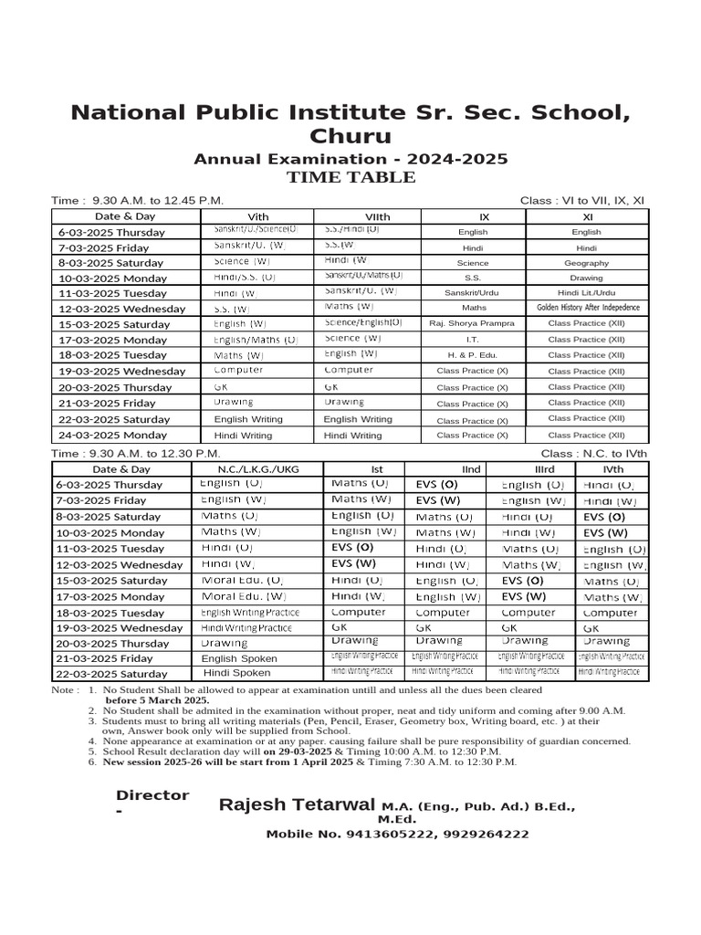 National Public School Exam Timetable 2025 | PDF | Languages Of India