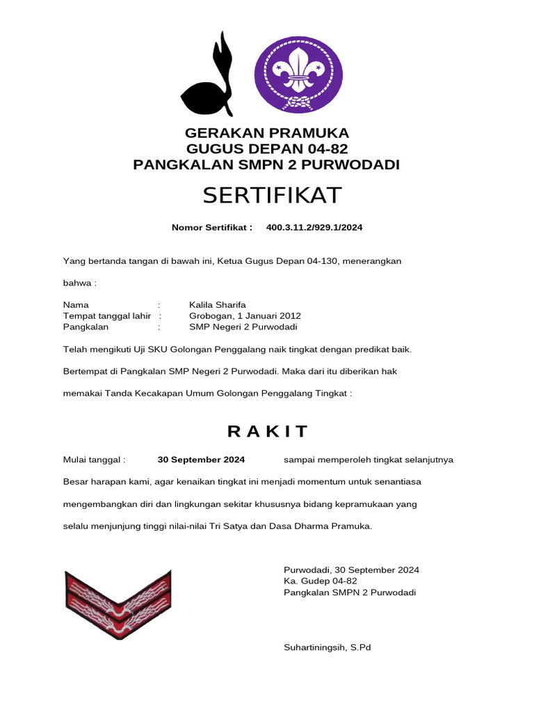 Sertifikat Ramu Rakit Terap | PDF