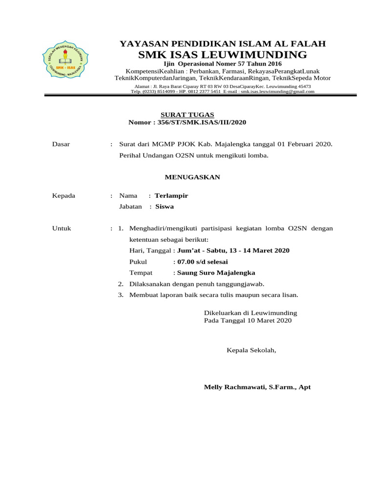 Surat Tugas Siswa Pak Yahya | PDF