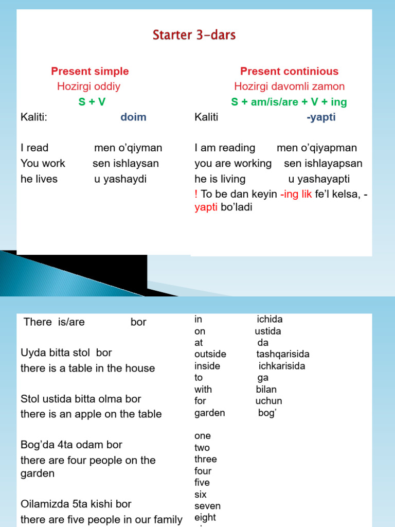 Starter 3-Dars Prezentatsiya | PDF