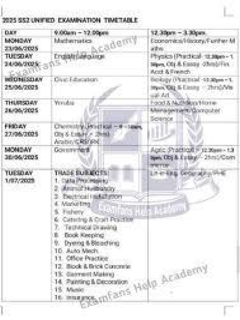 Converted Exam Timetable | PDF