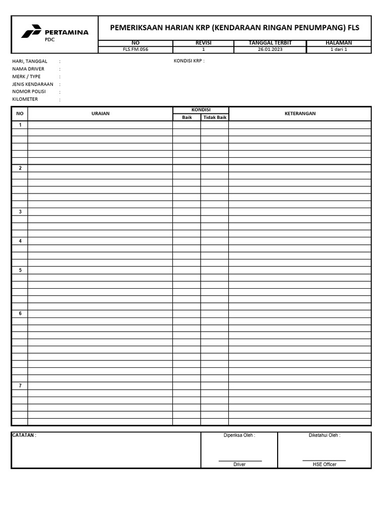 Fls - fm.056 Pemeriksaan KRP (Kendaraan Ringan Penumpang) | PDF