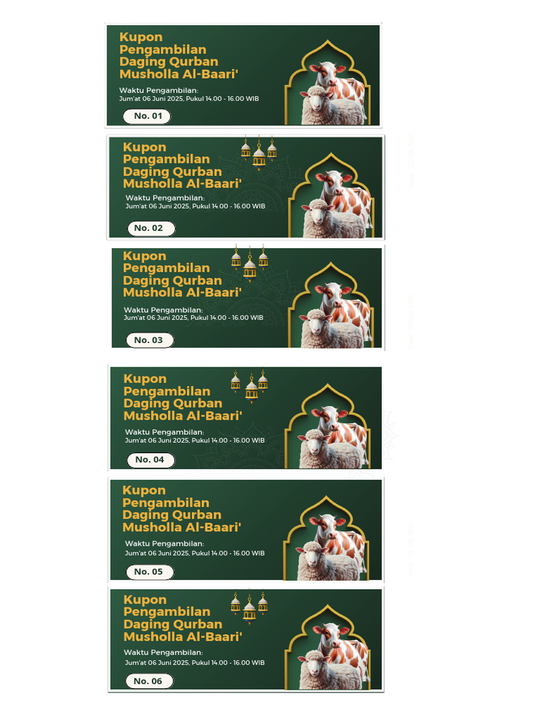 Hijau Dan Oranye Tebal Modern Kupon Pengambilan Daging Qurban (21 X 29.7 CM - 20250602 - 080149 ...