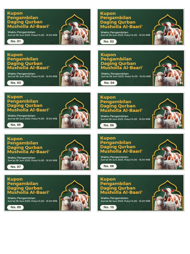 Hijau Dan Oranye Tebal Modern Kupon Pengambilan Daging Qurban (21 X 29.7 CM - 20250603 - 145649 ...