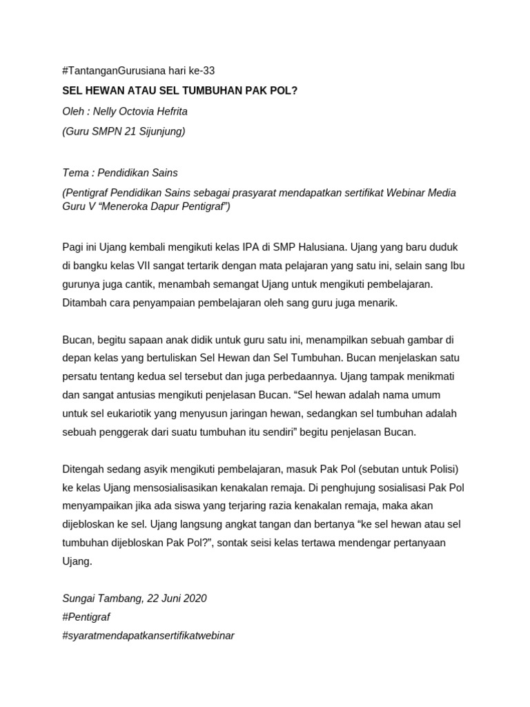 Pentigraf (9) Sel Hewan Atau Sel Tumbuhan Pak Pol | PDF
