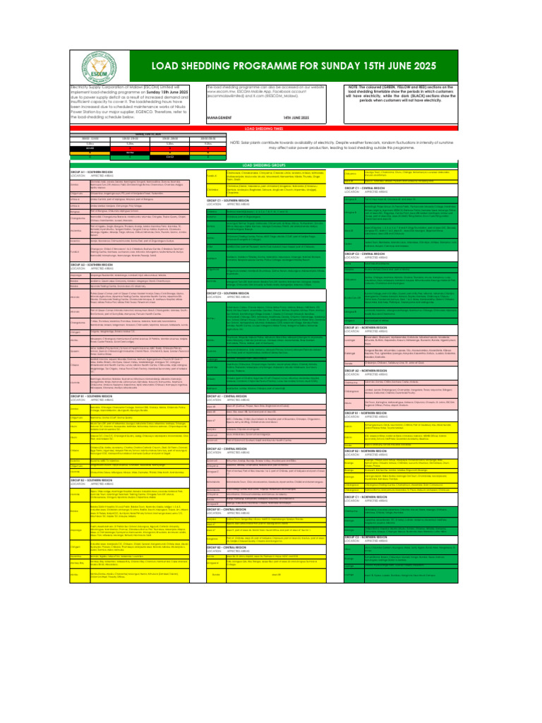 Load Shedding Programme For Sunday 15th June 2025 | PDF | Electrical ...
