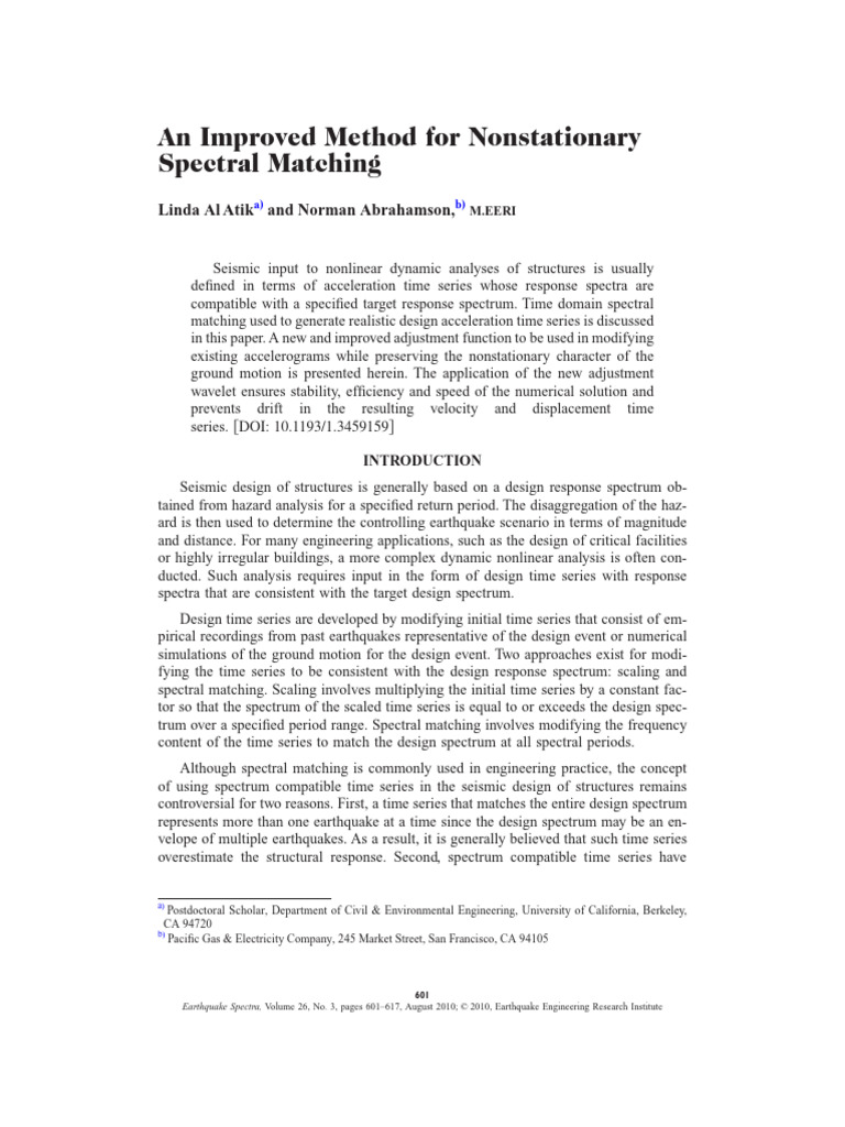 Al Atik Abrahamson 2010 An Improved Method For Nonstationary Spectral Matching | PDF | Spectral ...