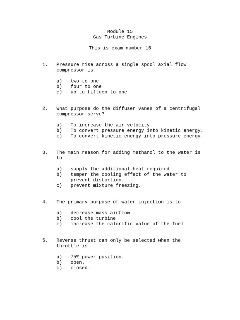 Gas Turbine Engine Exam Questions | PDF | Jet Engine | Pump