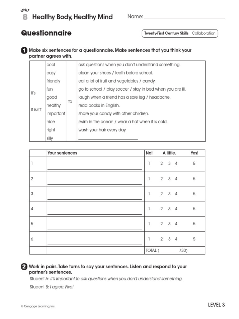 Questionnaire for Healthy Habits | PDF