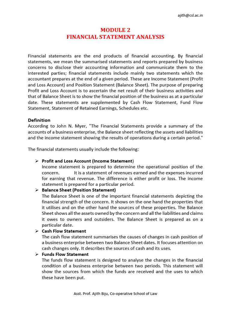Module 2 Financial Statement Analysis (1) (1) (1) | PDF | Income Statement | Balance Sheet