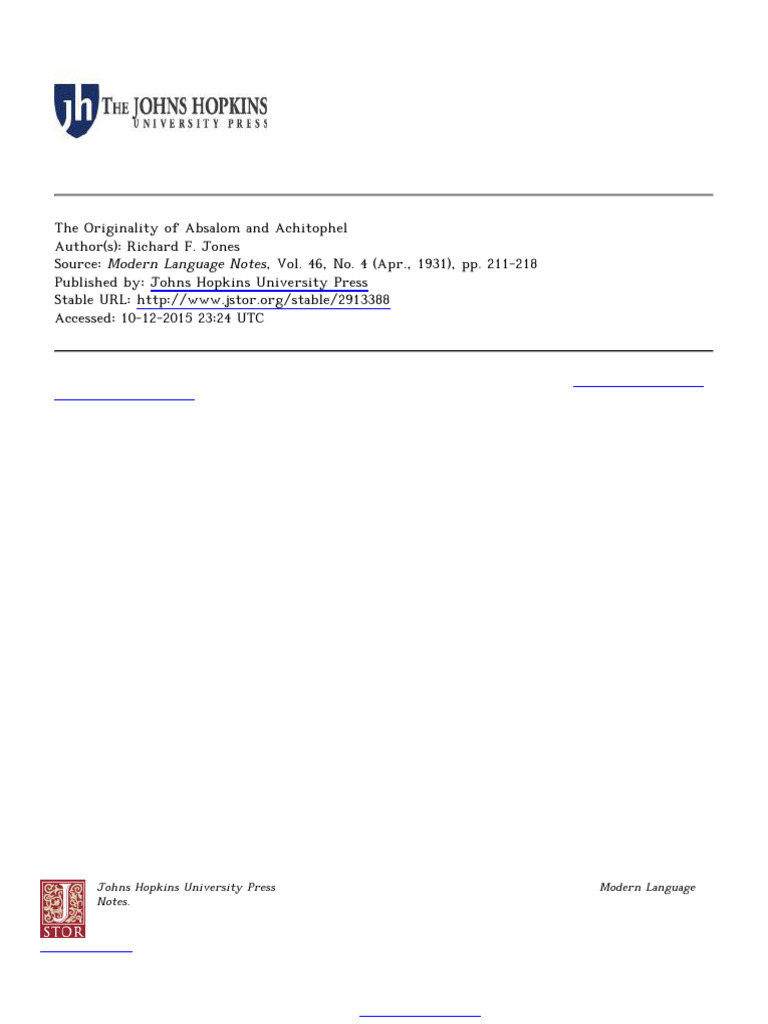 Originality in Absalom and Achitophel | PDF | John Dryden