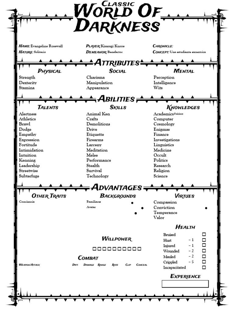 ClassicWoD Mixed 2-Page CharacterSheet Interactive | PDF | Role Playing ...