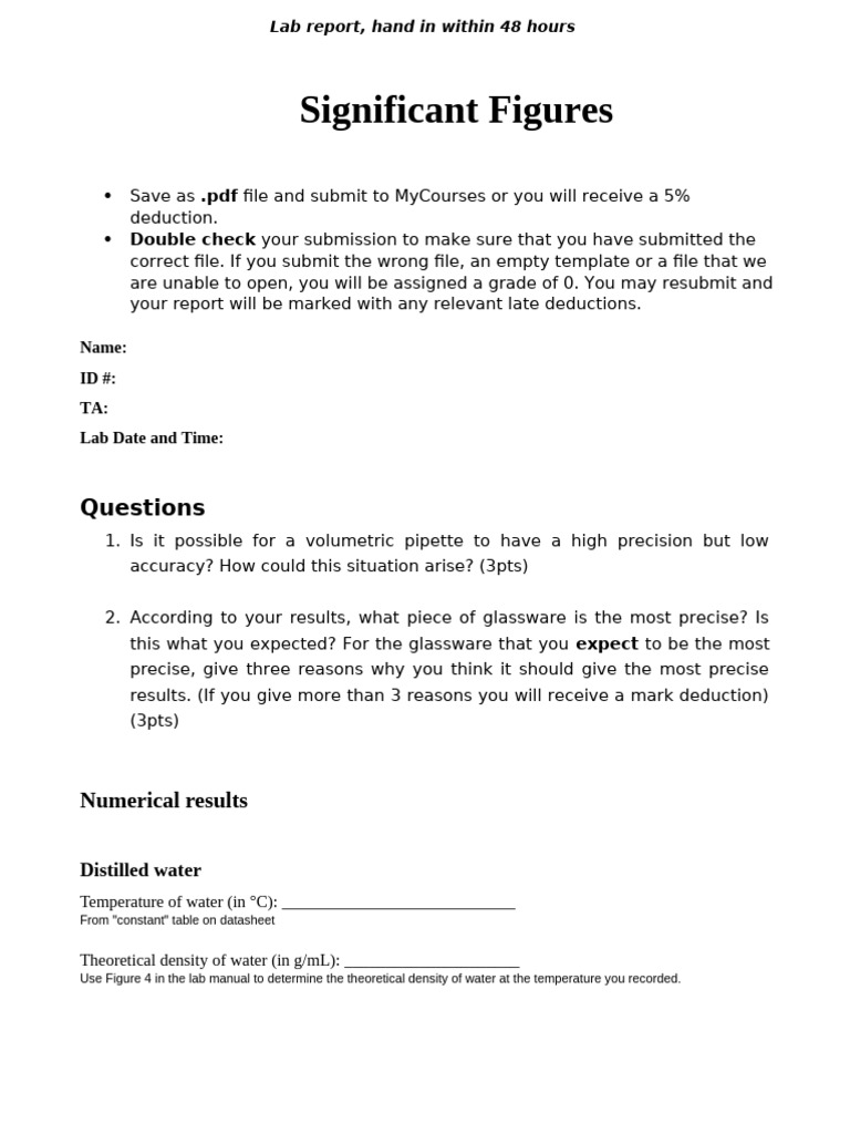 Lab Report on Density Measurements | PDF | Significant Figures | Density