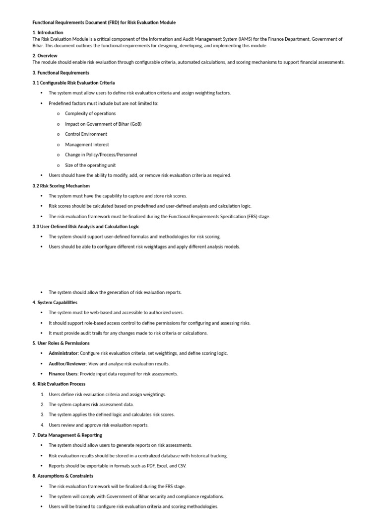 Functional Requirements Document | PDF | Risk | Evaluation