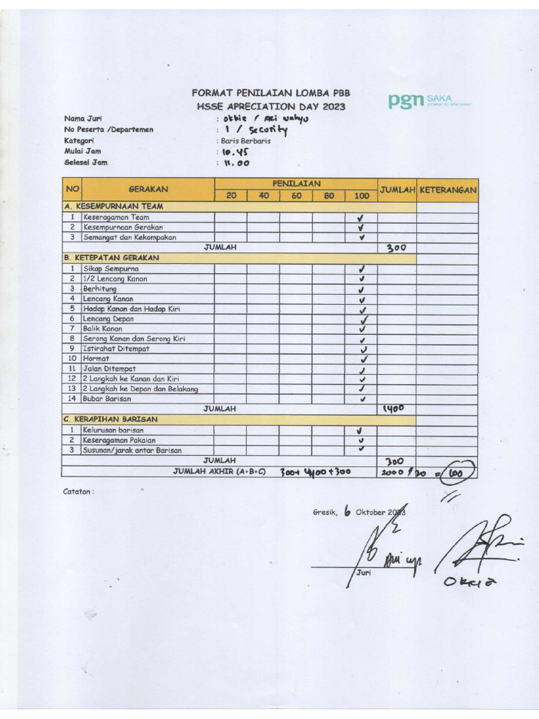Penilaian Lomba Baris Berbaris - Saka Mager 2023 | PDF