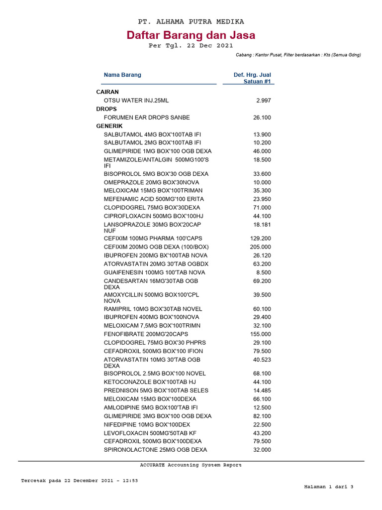 Daftar Barang Dan Jasa Alhamaputramedi 211222125331 | PDF | Drugs