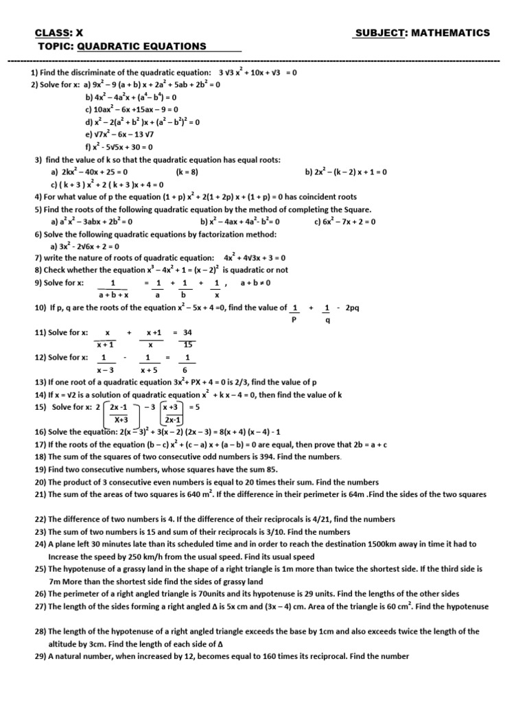 Lesson 4 Quadratic Equations Worksheet 11 | PDF | Quadratic Equation | Elementary Mathematics