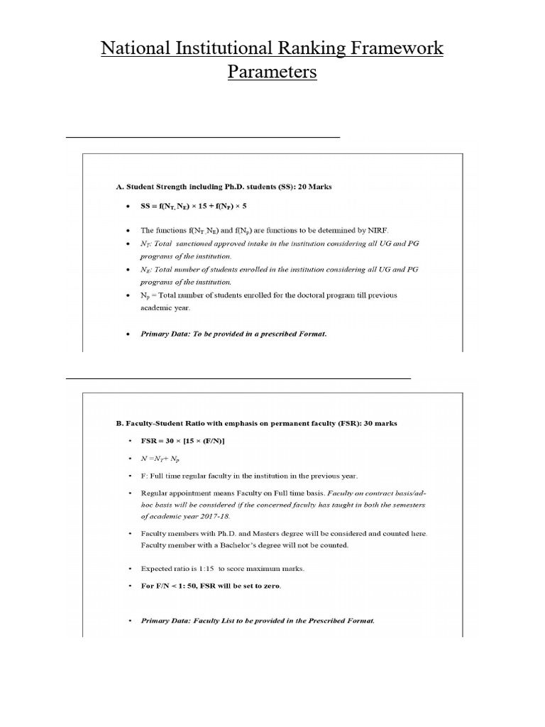 NIRF Parameters | PDF