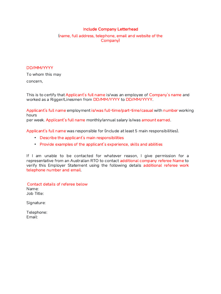 Employment Reference Letter Template | PDF