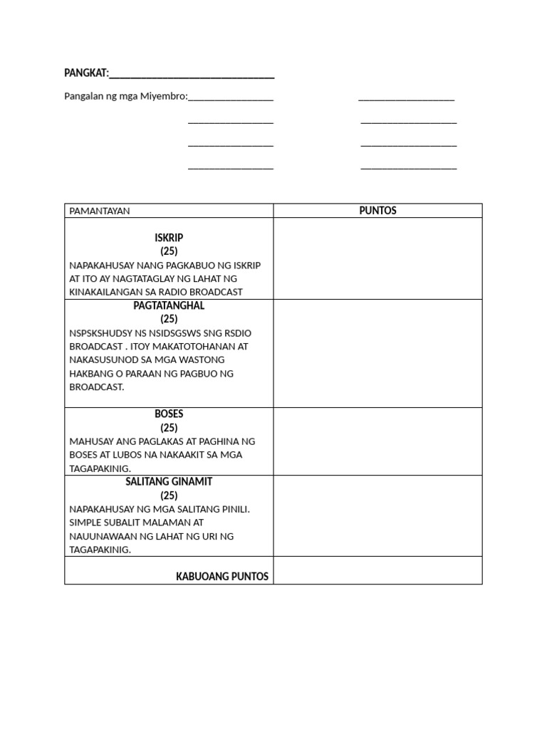 Rubrik Sa Broadcast | PDF
