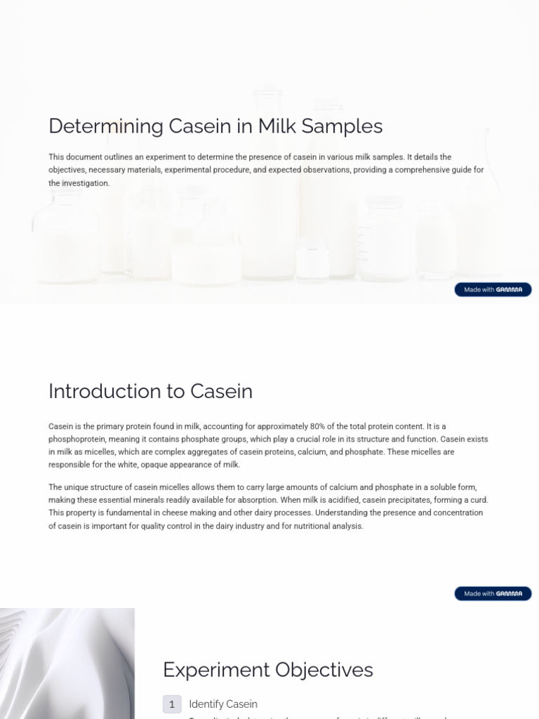 Casein Determination in Milk Samples | PDF | Milk | Experiment