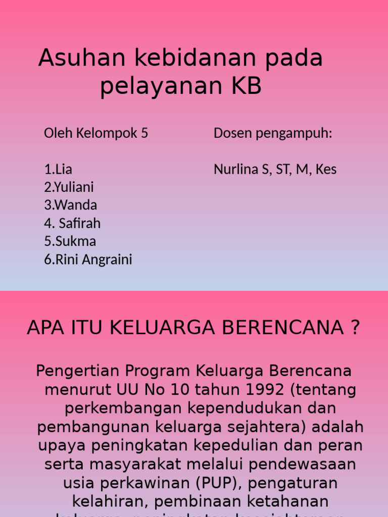 Asuhan Kebidanan dalam Pelayanan KB | PDF