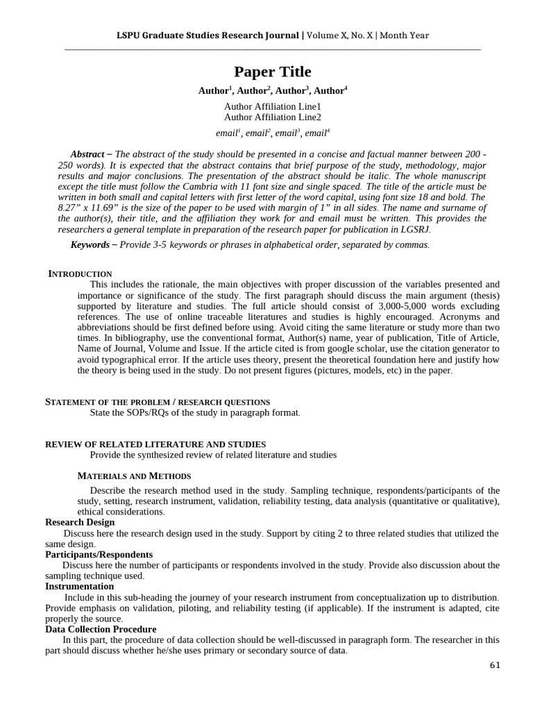 LSPU Graduate Studies Research Journal Guide | PDF | Quantitative ...