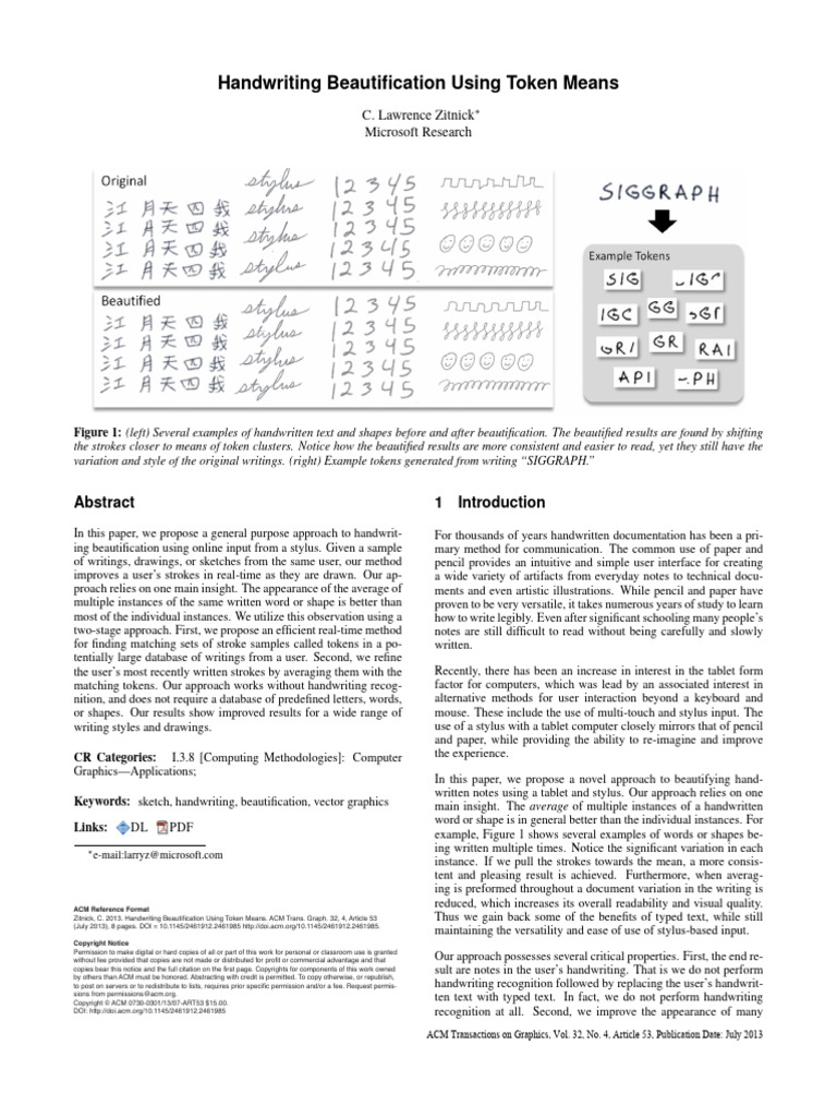 Handwriting Beautification Using Token Means | PDF | Drawing