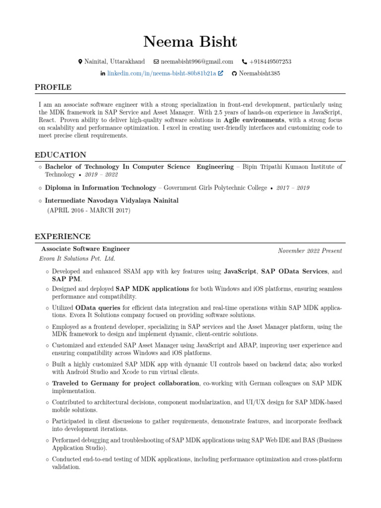 Neema CV | PDF | Bootstrap (Front End Framework) | Information Technology