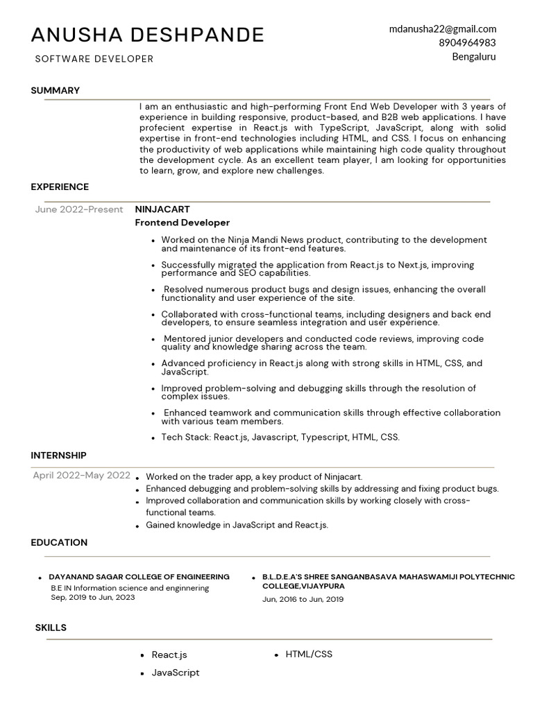 Anusha Deshpande Resume | PDF | Java Script | Software Engineering