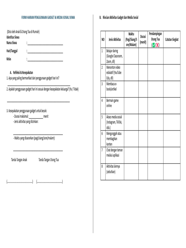 Form Harian Penggunaan Gadget Fix (Format Unesco) 11 | PDF