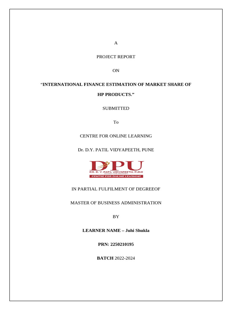 Juhi MBA Project FM 2022-24 | PDF | Hewlett Packard | Market (Economics)