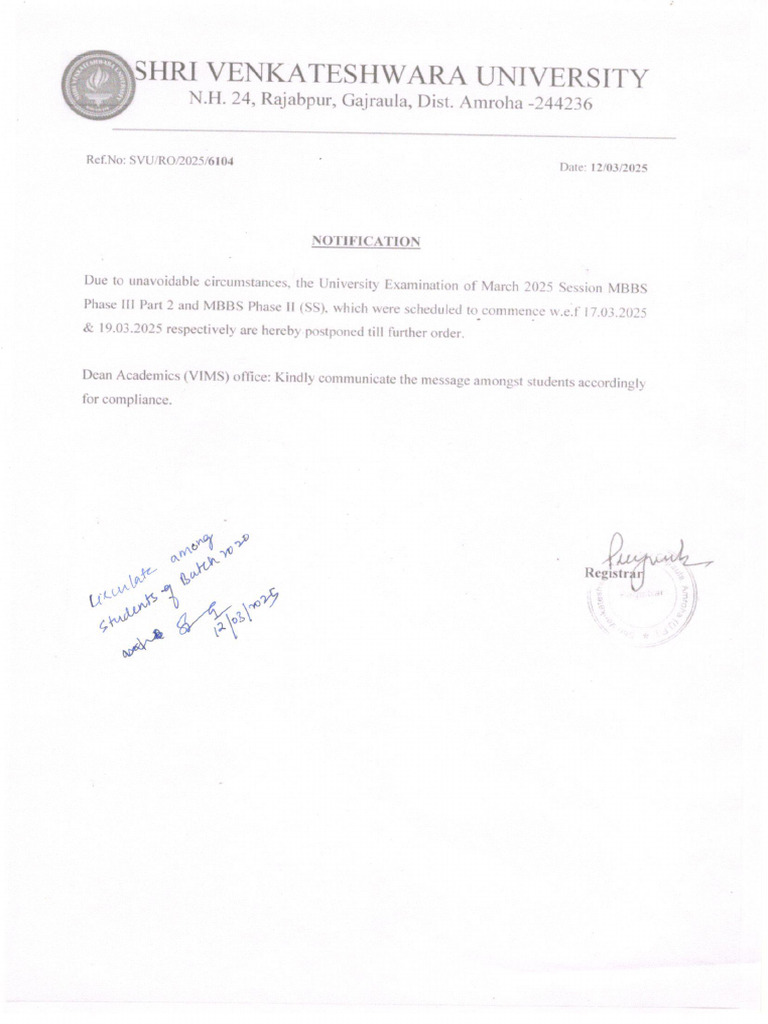 MBBS 2020 Batch, Phase-III Part-II University Examination | PDF