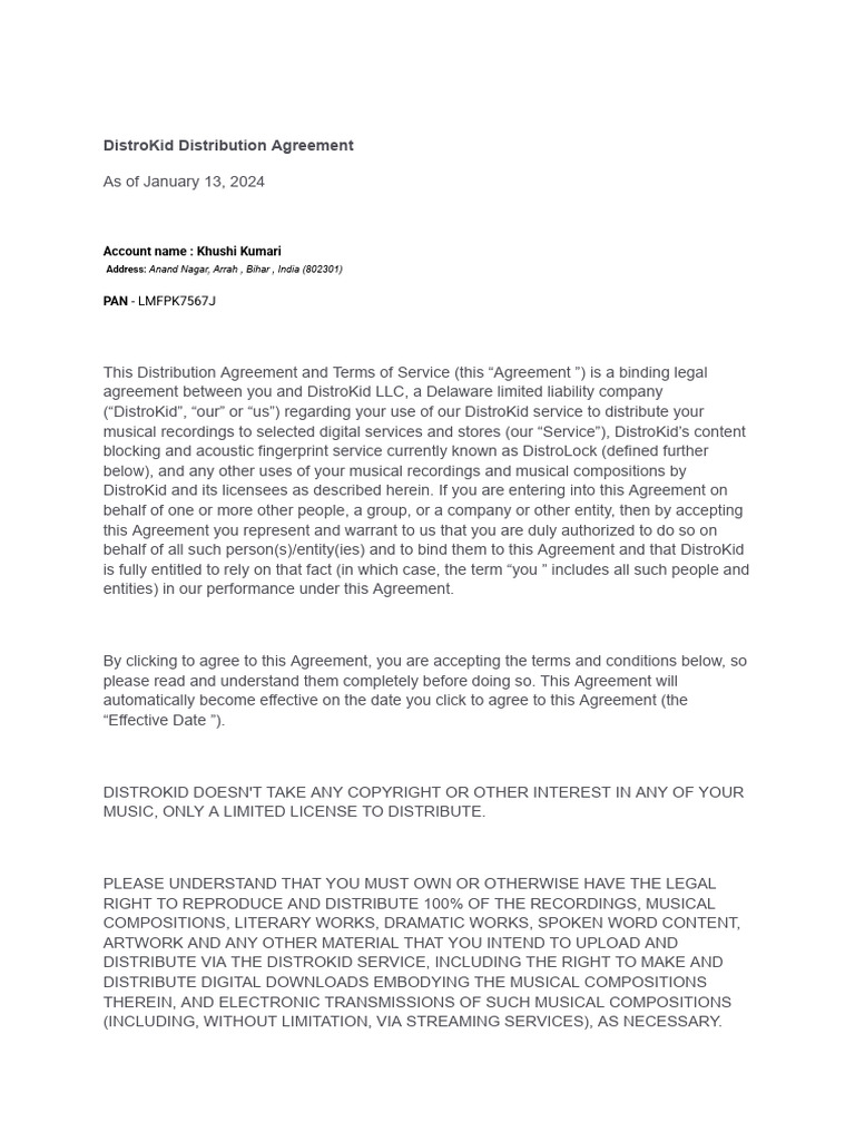 Distrokid Aggrement Download | PDF | Legal Liability | Credit Card