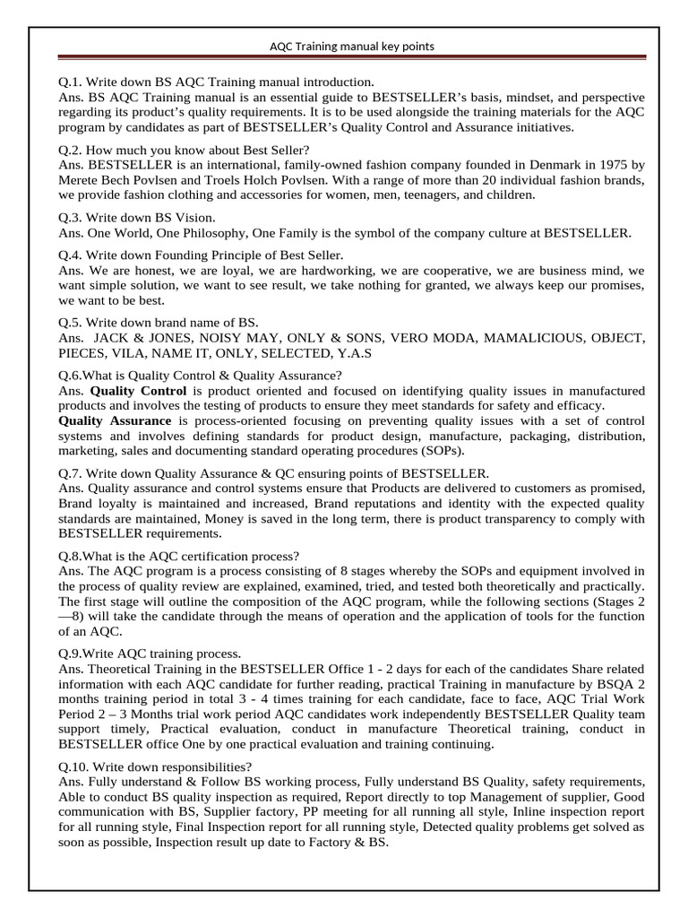 AQC Training Manual Key Point | PDF | Yarn | Mold