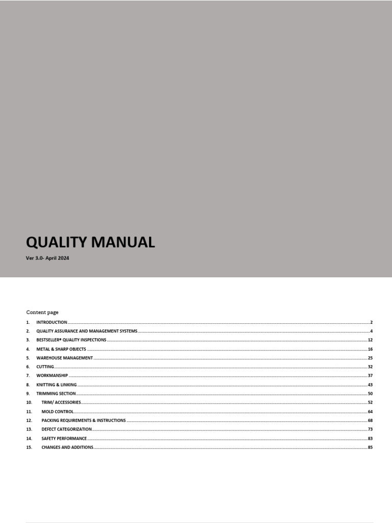 Garment Quality Manual Overview | PDF | Knife | Quality Assurance