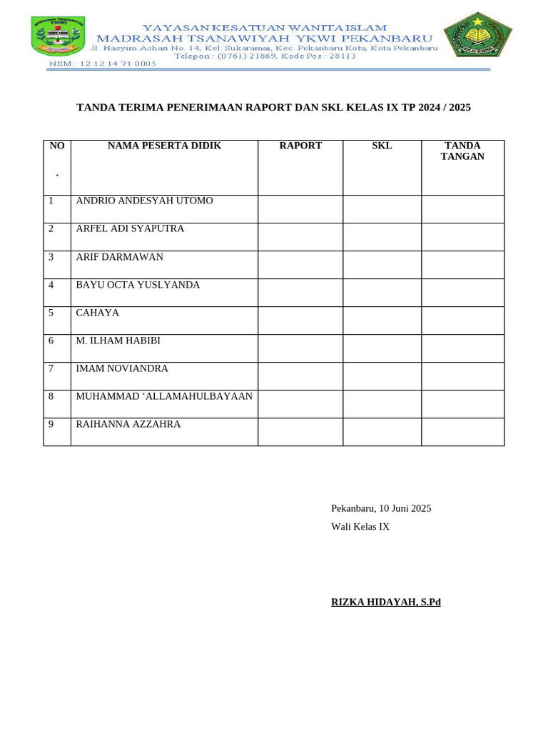 Tanda Terima Raport 2025 | PDF
