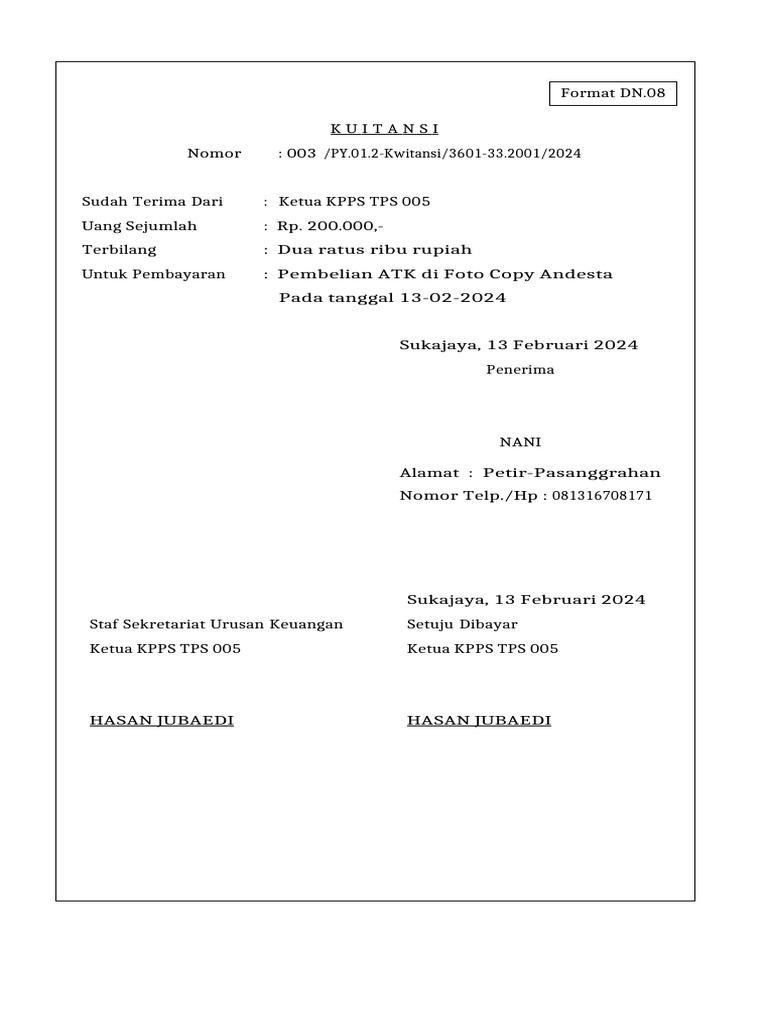 Kuitansi ATK - TPS 5 | PDF