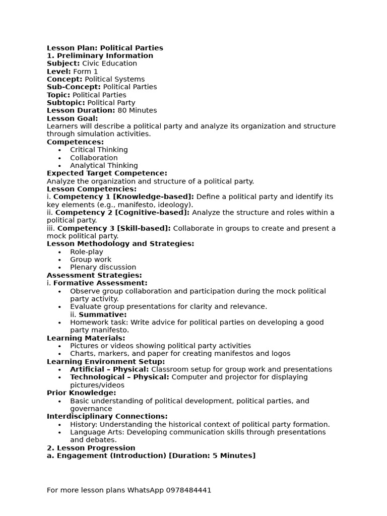 Form 1 Civic-Education-Term-2 Lesson Plans | PDF | Educational ...