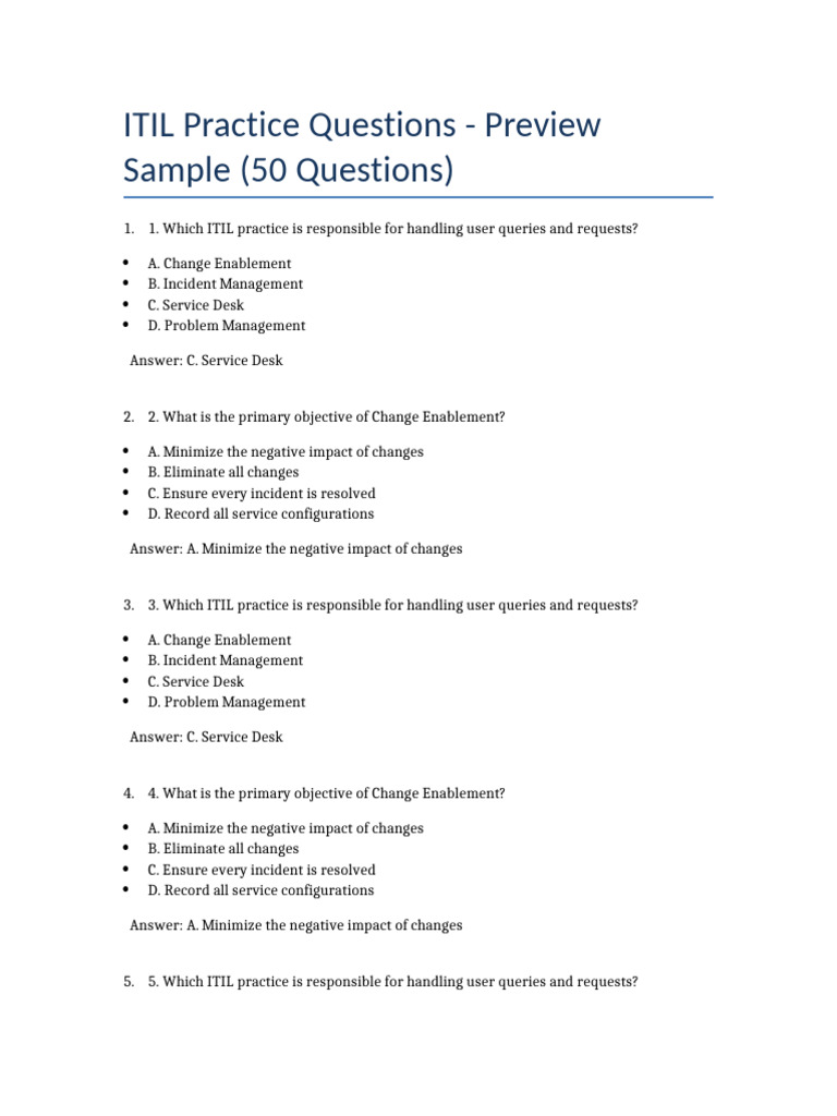ITIL Questions Preview Sample 50Qs | PDF | It Service Management ...