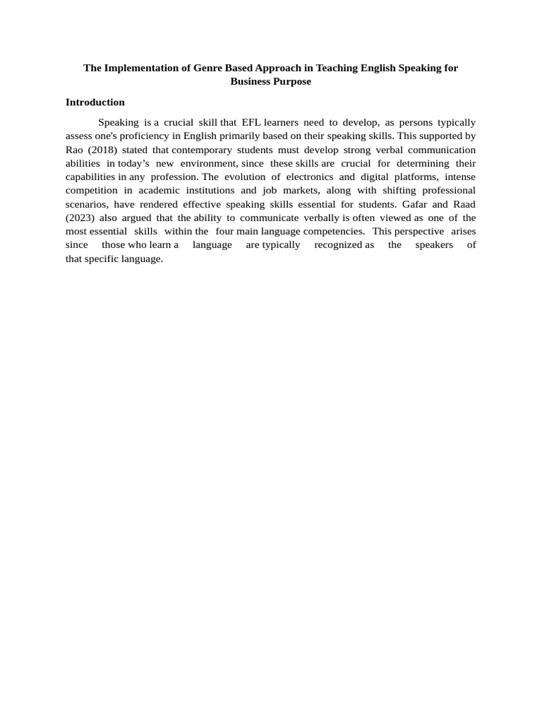 The Implementation of Genre Based Approach in Teaching English Speaking ...