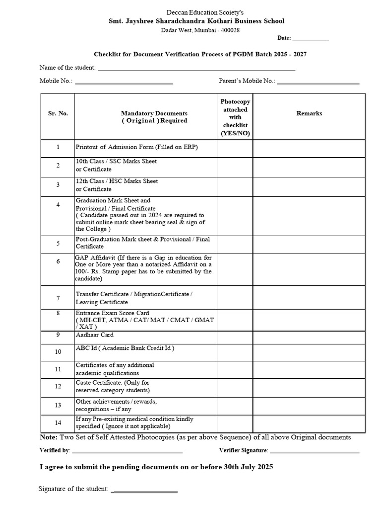Checklist - Document Verification | PDF | Vocational Education ...