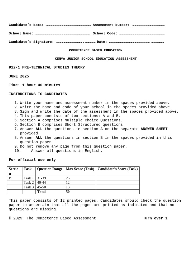 Grade 9 Pre-Technical Studies Exam | PDF | Microsoft Word | Spreadsheet