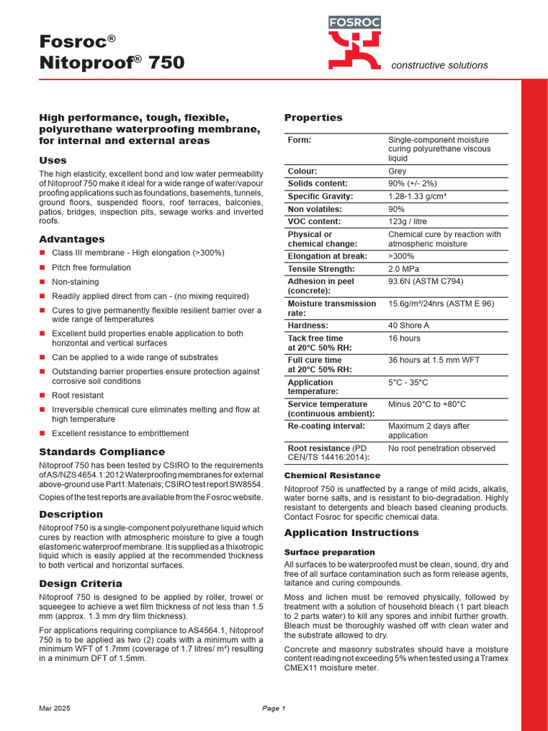 Nitoproof 750 Waterproofing Guide | PDF | Adhesive | Concrete