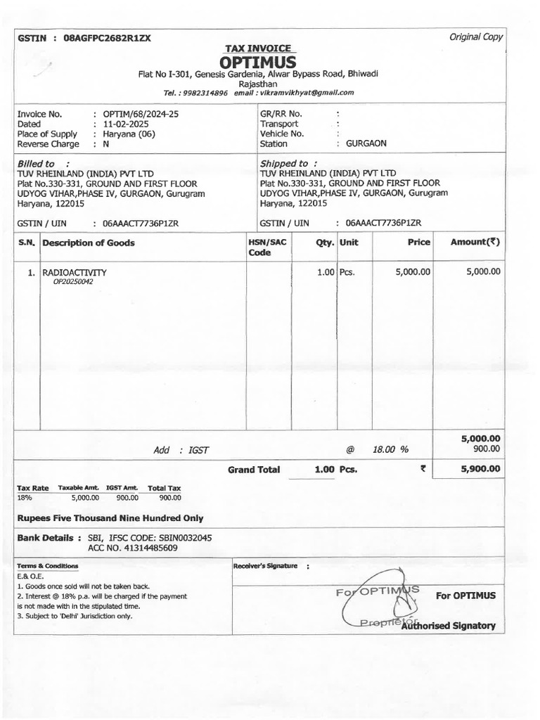 Optimus Invoice | PDF