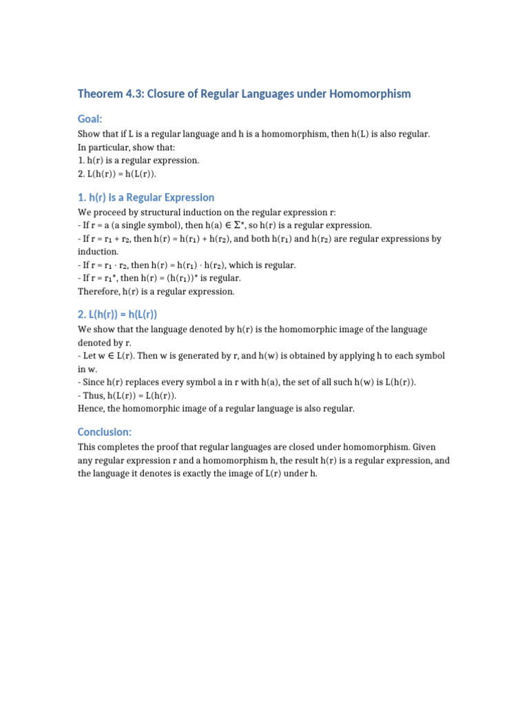 Theorem 4 3 Homomorphism Regular Languages | PDF